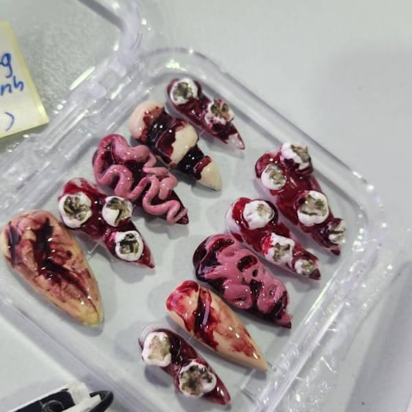 Gothic Gore Tooth Press on Nails, 3D Teeth & Flesh Horror Nail Art ...