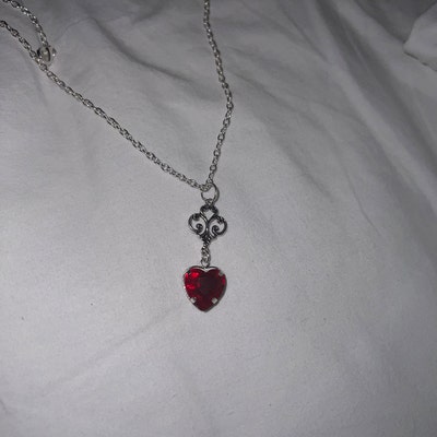Crystal Red Heart Necklace, Heart Jewelry, Delicate Jewelry, Victorian ...