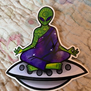 Meditating Alien Buddha on Spaceship Vinyl Sticker Decal for | Etsy