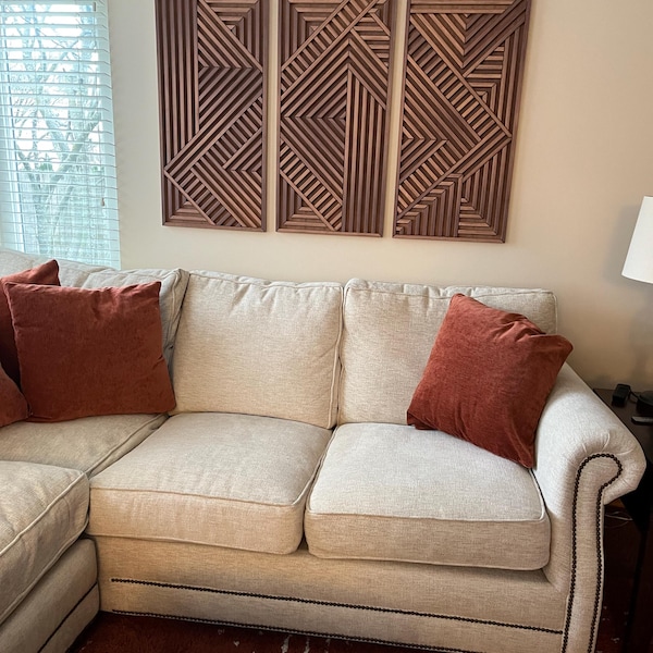 Modern Wood Wall Art Set Large Modern Wood Wall Hangings Geometric Wood ...