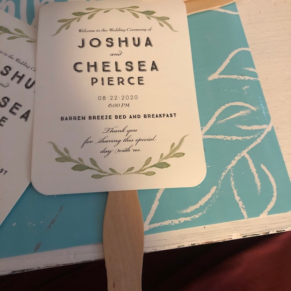 Greenery Wedding Program Fans Sticks Included - Printed Wedding Program ...
