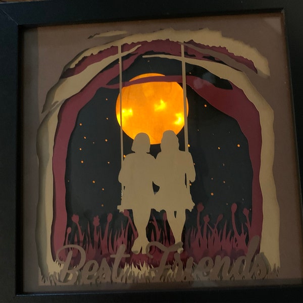 Best Friends Shadow Box Svg, Friendship Shadow Box Template, 3D Light ...