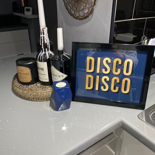 Disco Typography Wall Art Poster Print, 70's Disco Sign Navy Blue ...
