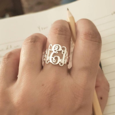 Initial Monogram Ring Personalized Monogram Ring Three Initial Ring ...