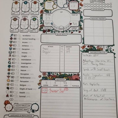 Dnd 5e Druid Wild Shapes: A4 Character Sheet PDF for Dungeons - Etsy