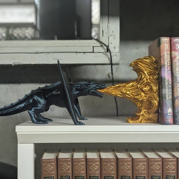 Fire-breathing Dragon Bookend: Fantasy Shelf Display for Book Lovers ...
