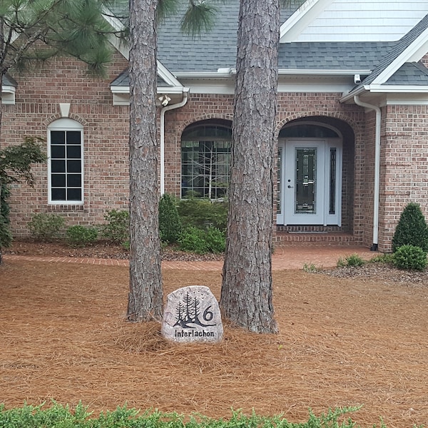 Address Stone - Artificial - With Tree Design + House Number and Text ...