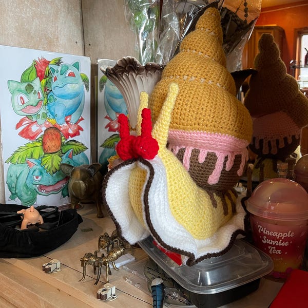 Sundae Split Snail in 'deecue' - Crochet Ice Cream Cone Snail Fantasy ...
