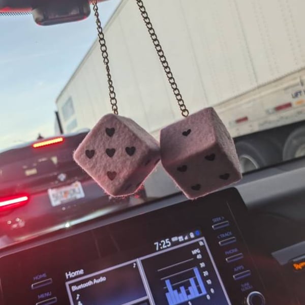 Baby Pink Fuzzy Dice With Red Hearts and Chain or Cord / Car ...