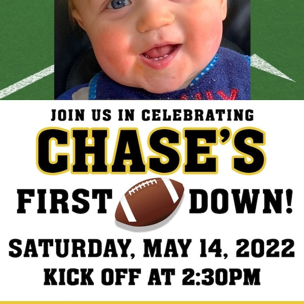 First Down! First (or Any Age and Any Colors!) Birthday Invitation ...
