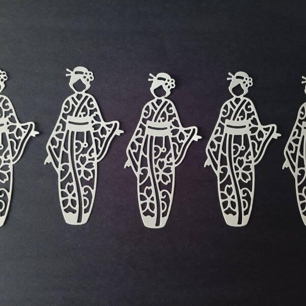 Japanese, Chinese Geisha Die Cut Paper Girl, 5 Pieces, 4" Tall ...