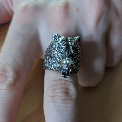 Handmade Silver Bear Head Ring, Grizzly Bear Head Ring, American Bear ...