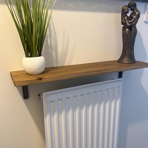 Rustic Solid Wood Radiator Shelf With Cast Iron Brackets | Handcrafted ...