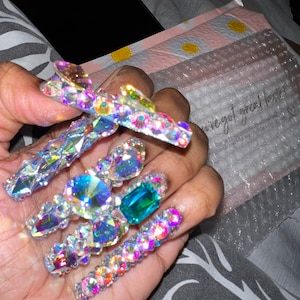 Baddie Black Frenchies & Bling Luxury 3D Crocodile Y2k Glossy French ...