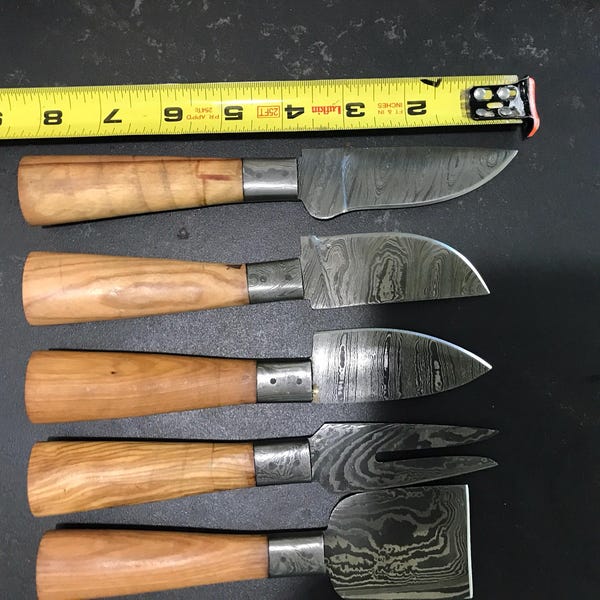 Handmade Damascus Cheese Knife Set of 5 Pcs With Olivewood Handle ...