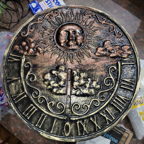 Sun & Cloud Sundial, Concrete Sundial, 10”across X1.5”thick, Garden ...