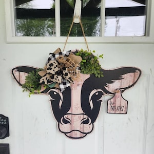 Cow Door Hanger Cow Print Wreath Cow Tag Door Hanger Personalized Cow ...