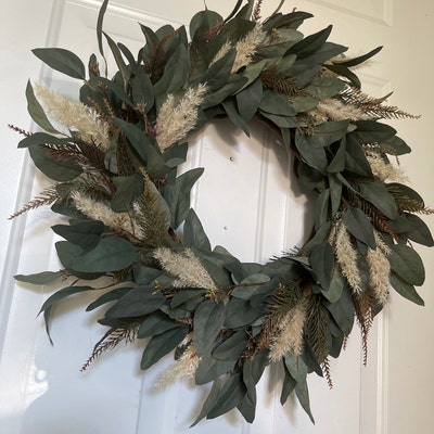Tan Maple Leaf Pampas Grass Wreath for Front Door Neutral - Etsy