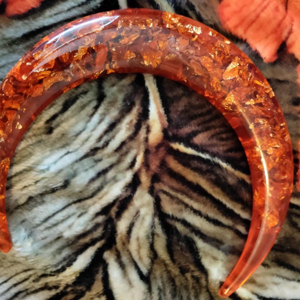 Orange Crescent Moon Hair Stick: Resin Gold Foil Celestial Bun Holder ...