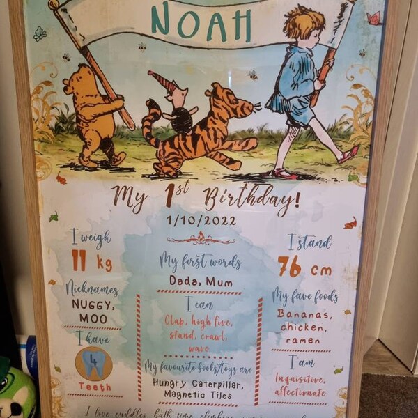 Classic Winnie the Pooh Birthday Milestone Board, Pooh Chalk Board Sign ...