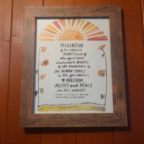 United Nations Human Rights Preamble Watercolor Art Print, Equal Rights ...