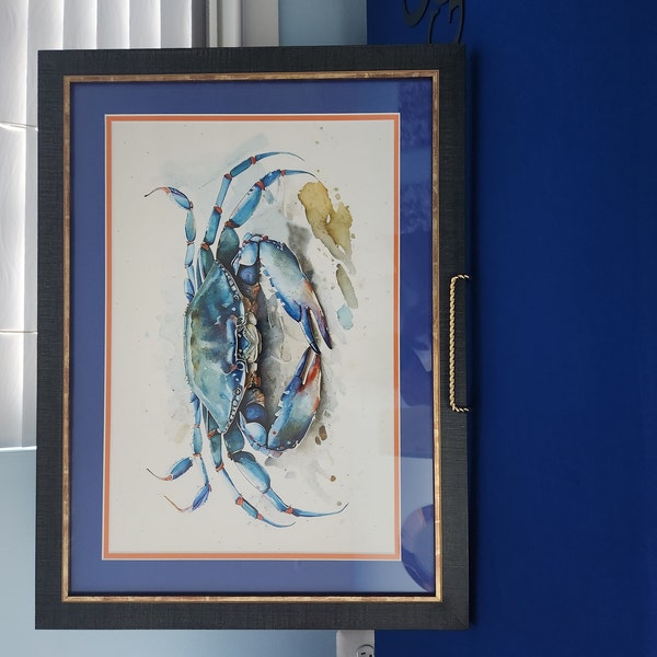 Coastal Wall Art, Nautical, Blue Crab Watercolor, Marine Life ...