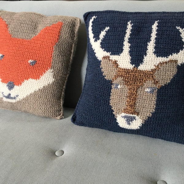 Stag Cushion Crochet Pattern, Woodland Animal, Farmhouse Pillow ...