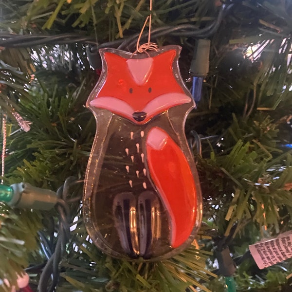Fused Glass Fox Ornament – Woodland Animal Christmas Decoration ...