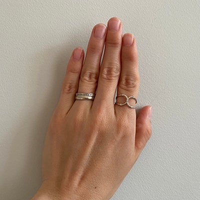14K Double Loop Ring, Diamond Loop Ring, Double Ring, Two Rings in One ...