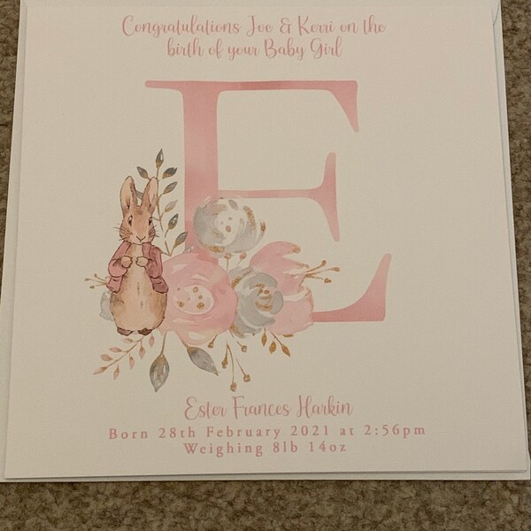 Personalised Peter Rabbit New Baby Card, New Baby, Personalised Card ...