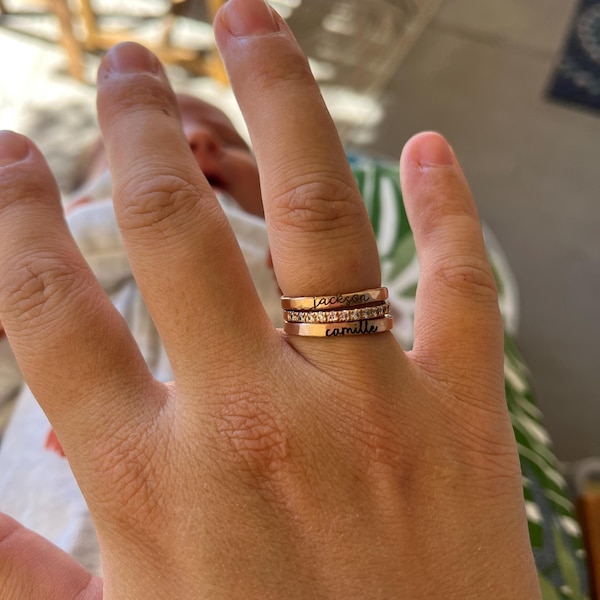 Ring Set Gift for Mom Stackable Rings Personalized Name Rings 14k Gold ...