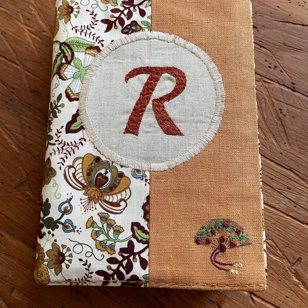 Monogram Book Cover: Embroidered Linen Fabric, Personalized Book Sleeve ...