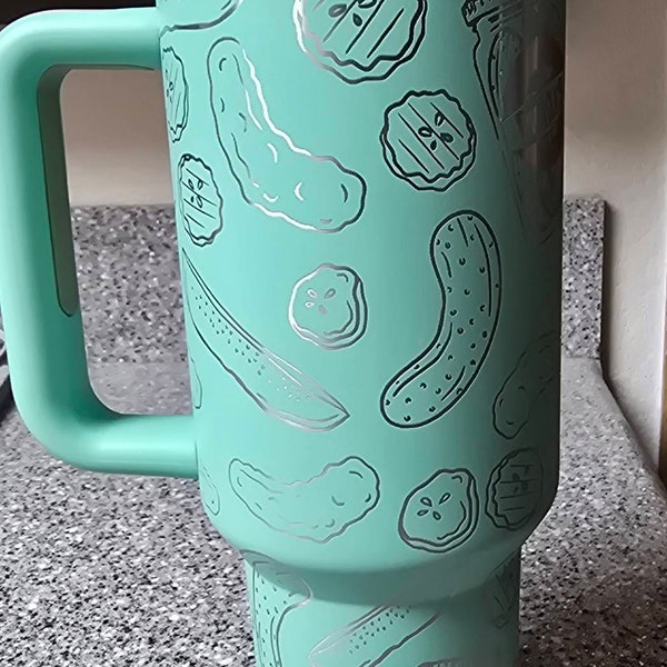 40 Oz Tumbler Pickle Pickles Handle Straw Pickle Lover Customized Laser ...