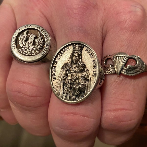 Our Lady of Mount Carmel Ring, Holy Mother Ring, Virgin Mary Silver ...