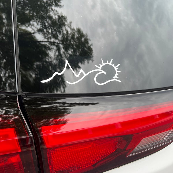 Wave Mountain Sun Hand Drawn Vinyl Decal | Hand Drawn Wave Decal | Wave ...