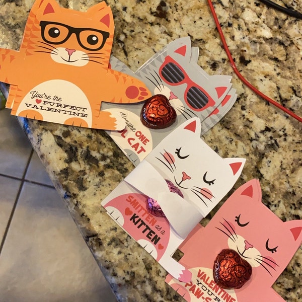Cat Valentines Candy Huggers Printable Kitten Valentine Cards White Cat ...