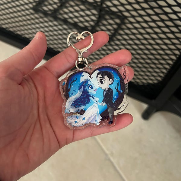 Keychains Corpse Bride Emily Victor Halloween Acrylic Charms Cute Love ...