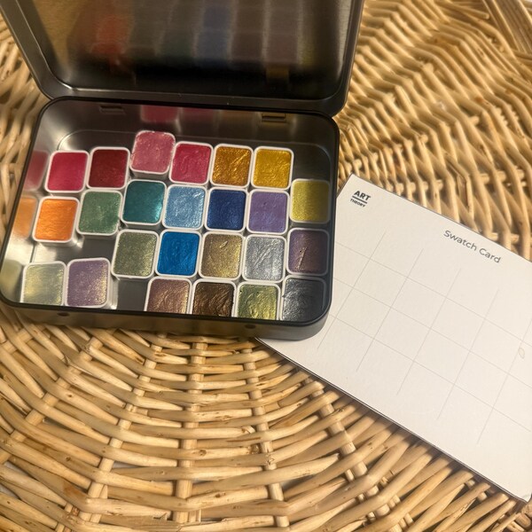 MICA GRAB BOX Metallic Shimmer Handmade Watercolor Paint Mix of 24 Pans ...