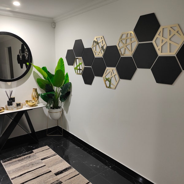 Hexagons Wall Panels, 3D Wall Decor, Polygon Wall Art, Honeycomb ...