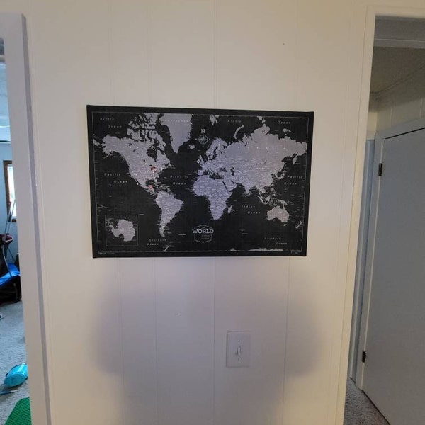 Push Pin World Map - Modern Personalized Cork Canvas Gift (modern Slate ...