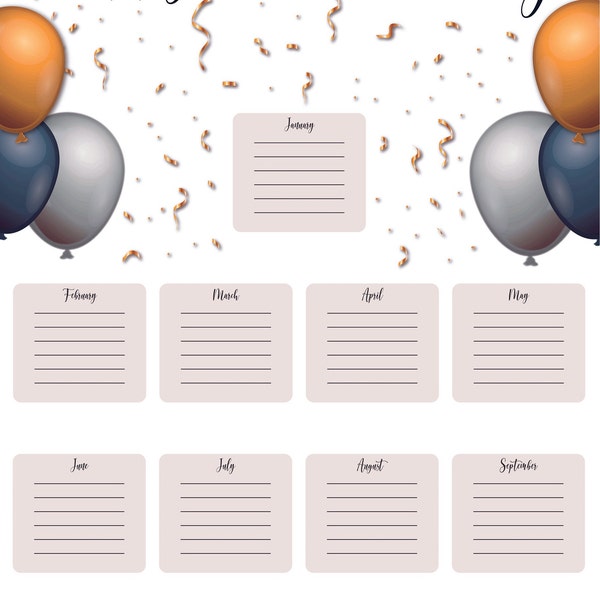 Printable Birthday Poster for Office Chart for Staff Birthdays Employee ...