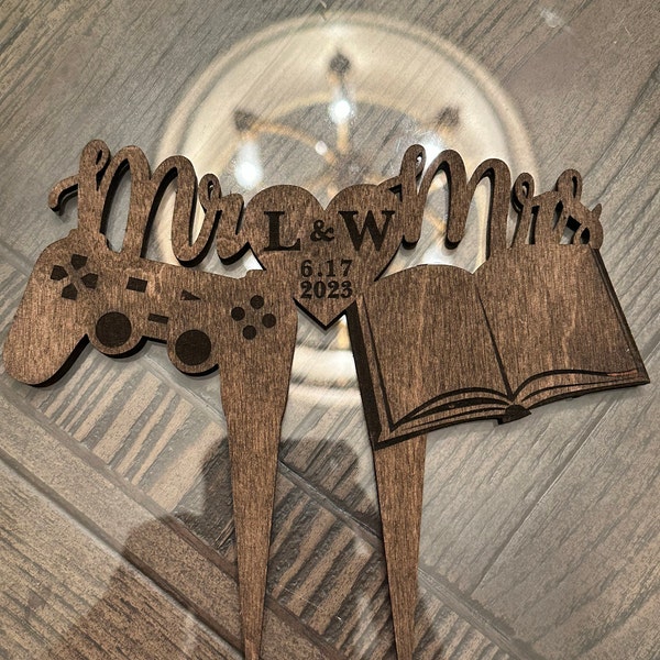 Game Controller Book Worm Wedding Topper,book Nerd Cake Topper,gamer ...