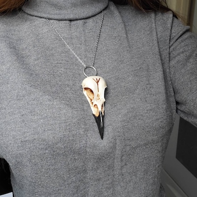 Crow Skull With Custom Rune Necklace Resin Replica Hand - Etsy