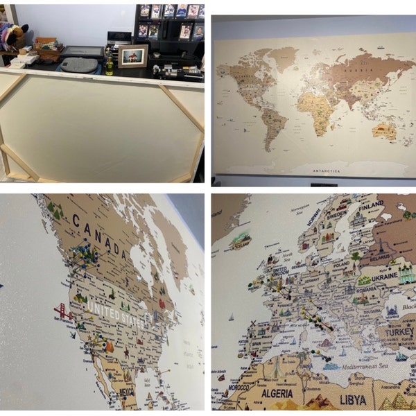 Large Detailed World Map Framed Canvas. A Personalized Travel Map ...