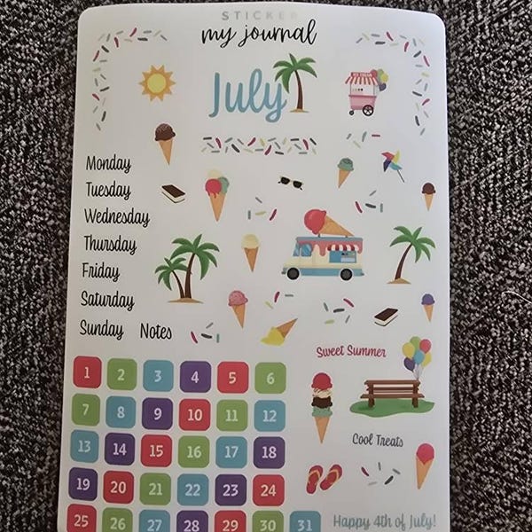 June Monthly Bullet Journal Sticker Kit - Summer Camping Themed ...