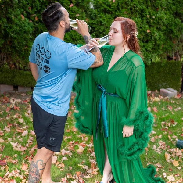 Dusty Pink Robe With Marabou Feather Trim - Long - Etsy