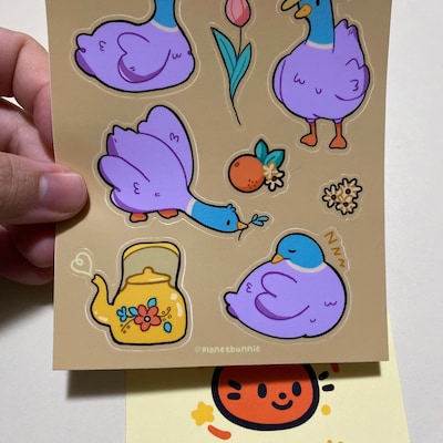 Cute Pastel Duck Spring Aesthetic Sticker Sheet Sticker Pack Floral ...