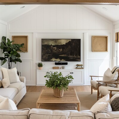 Modern Farmhouse BUNDLE of 24 TV Frame Mockup, Living Room Mockup ...