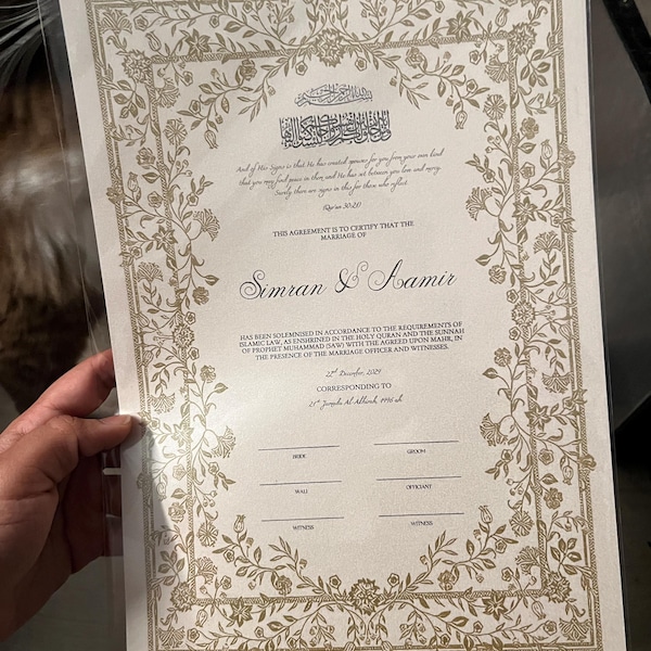 Nikkah Certificate Modern, Islamic Nikkah Contract Minimalist, Muslim ...