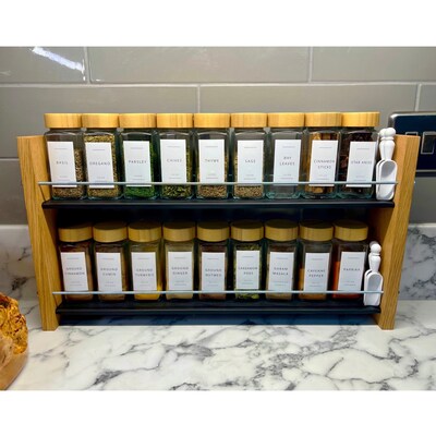 24PCS Bamboo Glass Spice Jars Set Bamboo Spice Jar Wooden Lid Spice Jar ...